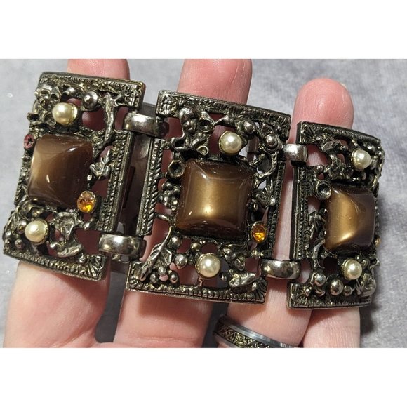 Jewelry | Vintage Victorian Gemmed Floral Faces Bracelet | Poshmark